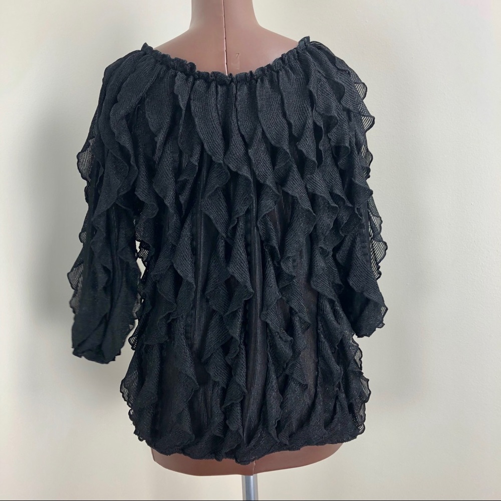 Lauren Michelle Black Sheer Ruffle Top - Gem